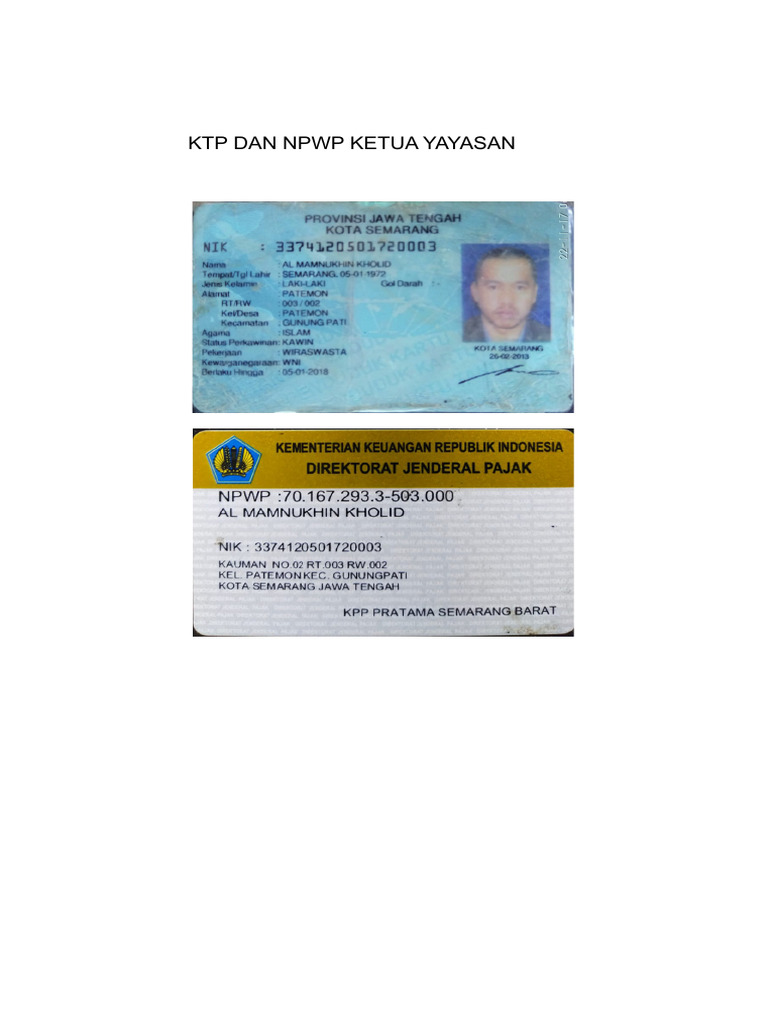 KTP DAN NPWP PENGURUS YAYASAN | PDF