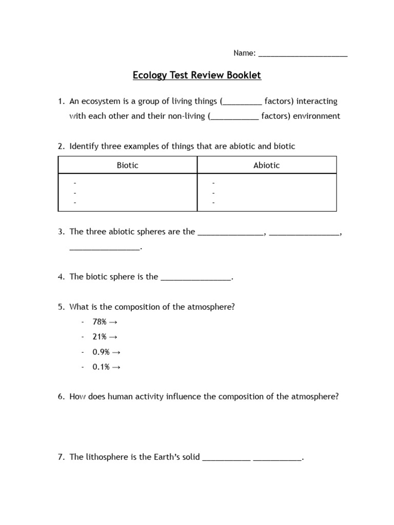 Ecology Test Review Booklet | PDF | Food Web | Ecosystem