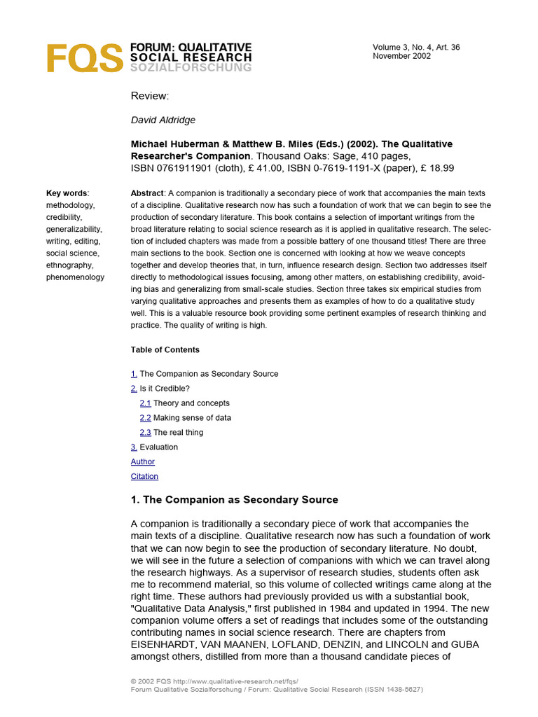 Review Michael Huberman Matthew B Miles Eds 2002 T | PDF | Qualitative ...