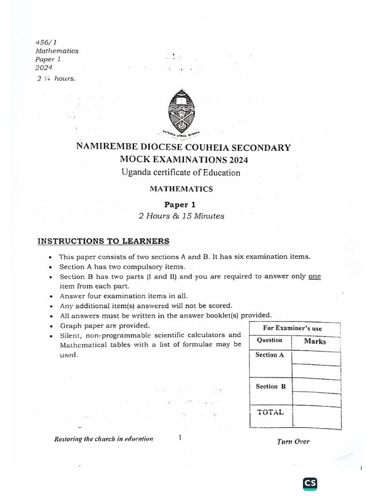 Cohea-mock-.-mtc-paper-1.-2024 | PDF