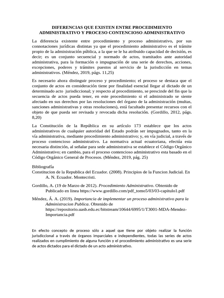 Diferencias Procedimiento vs Proceso Administrativo | PDF ...