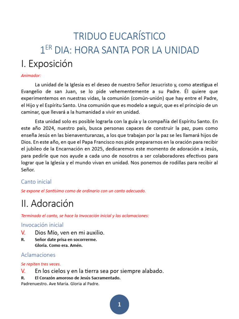 Triduo Eucaristico Parroquial Dia 1 | PDF | eucaristía | María, madre ...