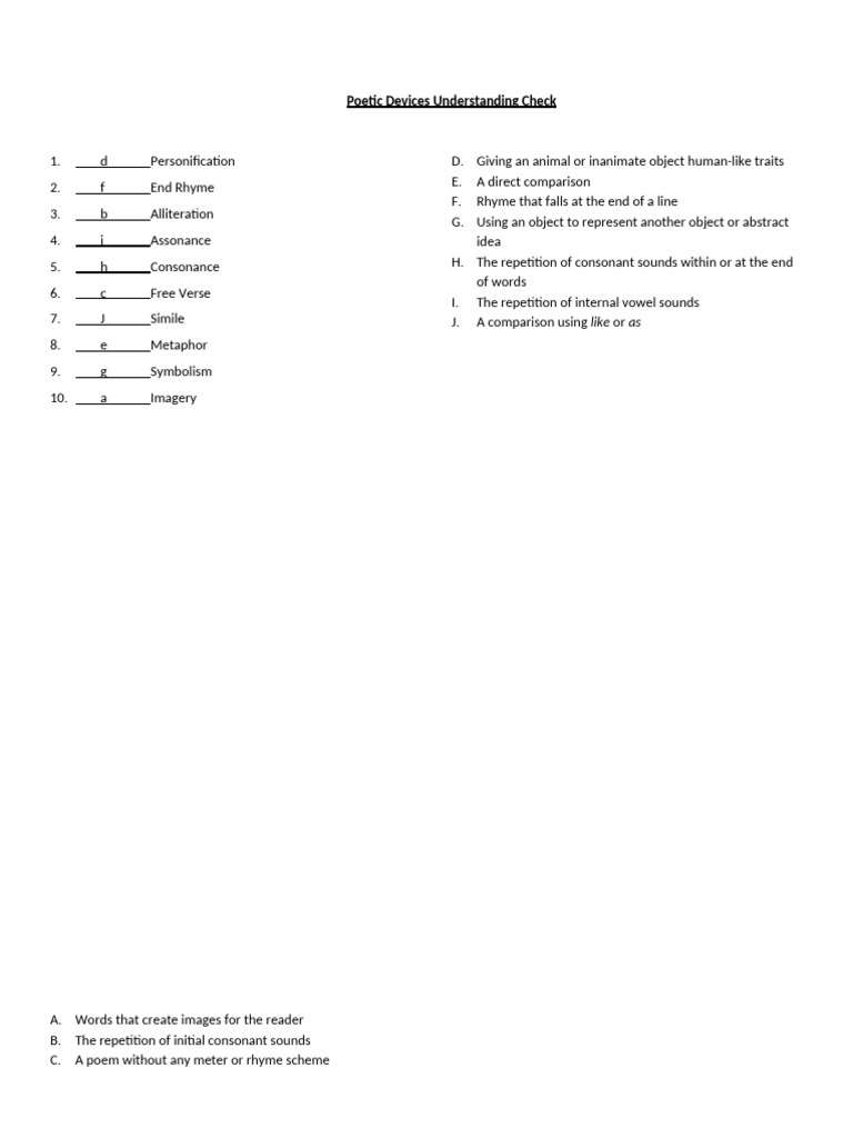 Poetic Devices Quiz | PDF