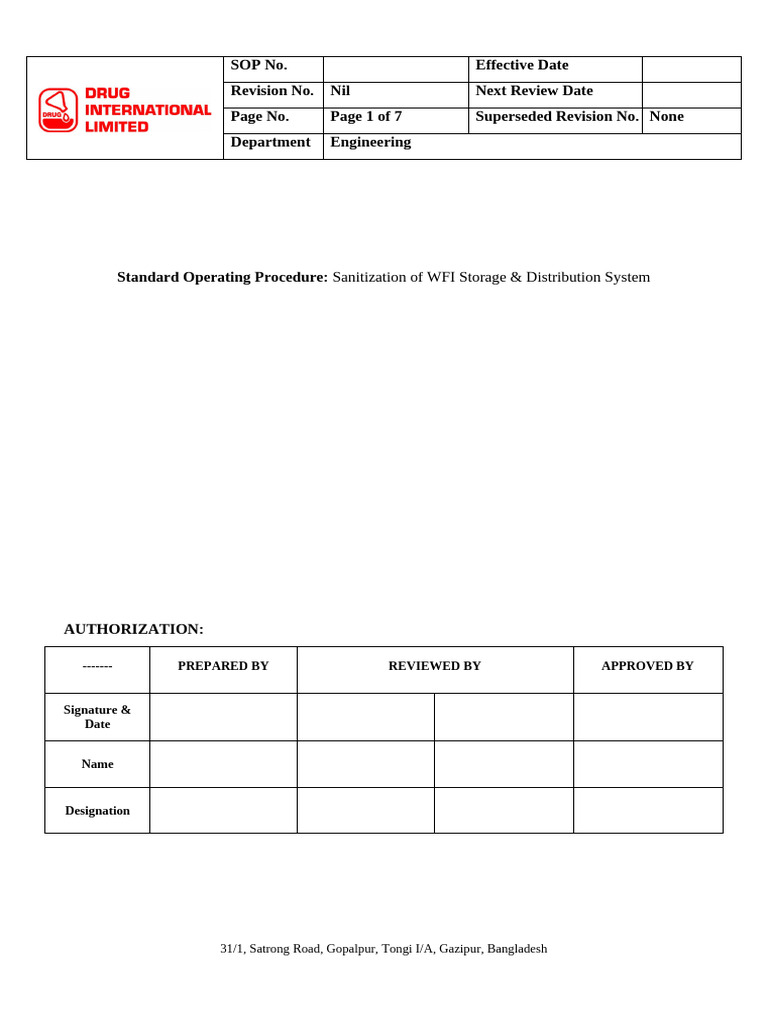 Operation SOP of WFI Sanitization | PDF | Pump | Programmable Logic Controller