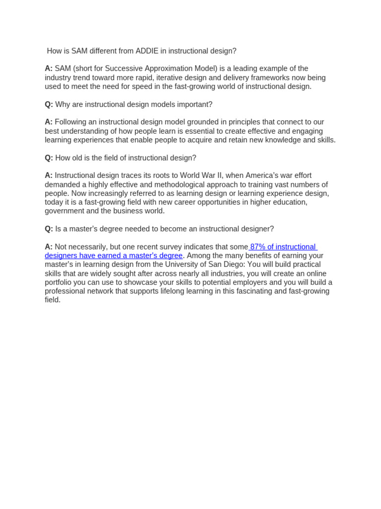 How is SAM different from ADDIE in instructional design | PDF