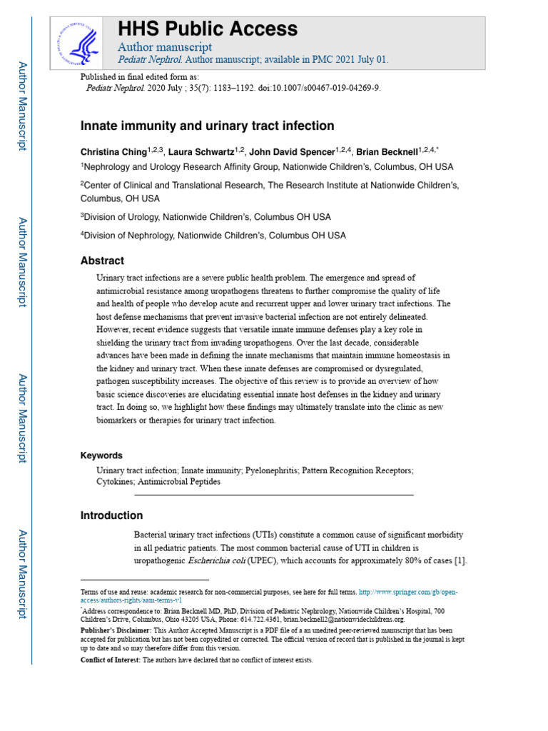 Innate Immunity and Urinary Tract Infection | PDF | Toll Like Receptor ...
