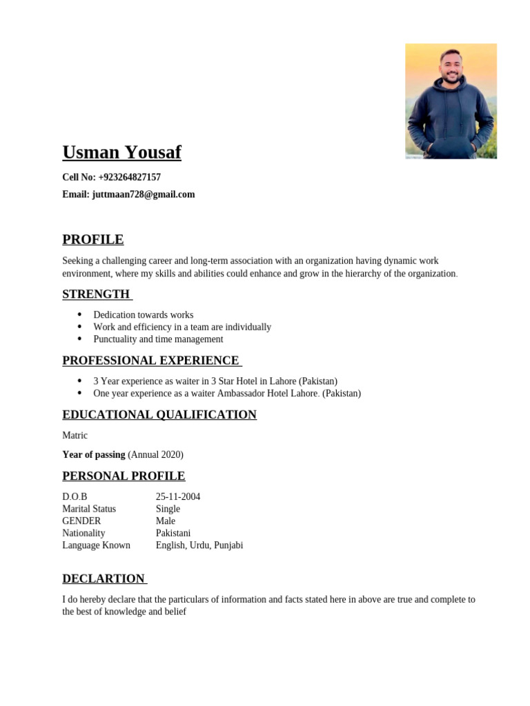 Usman Yousaf CV 1 | PDF