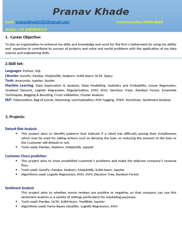 Pranav Resume 22-1 | PDF | Support Vector Machine | Machine Learning