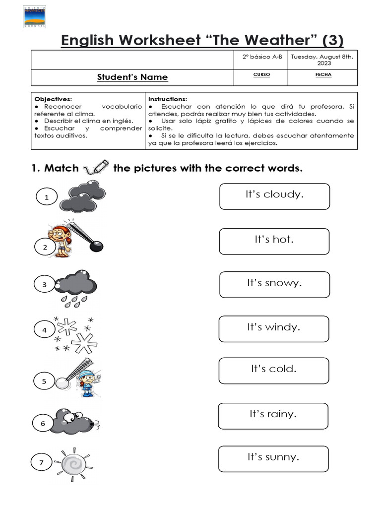 Ejercicios de Clima en Inglés 2° Básico | PDF | Grafito | Materiales de ...