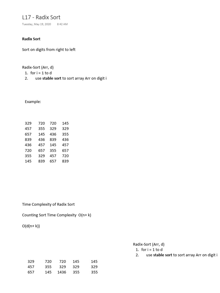 L17 Radix Sort | PDF