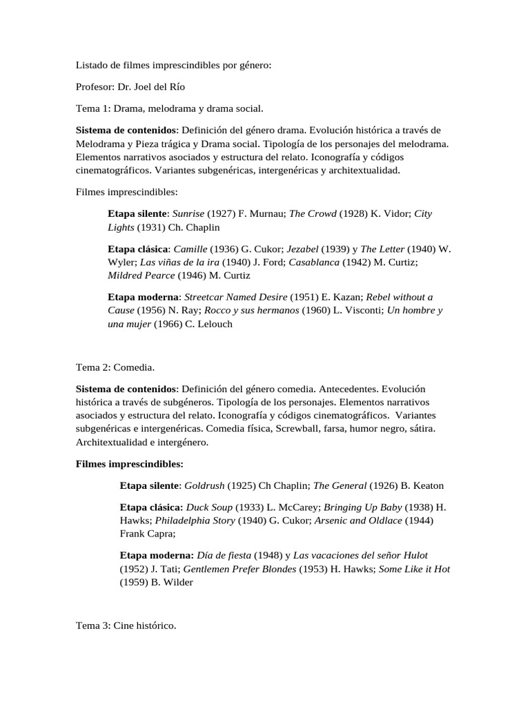 Listado de filmes por género | PDF | Películas de terror