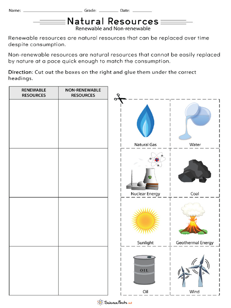 Natural Resources Renewable and Nonrenewable Worksheets | PDF