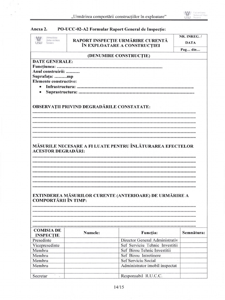 PO-UCC-02 Formular PT Raport de Inspectie Urmarire Curenta Constructii | PDF