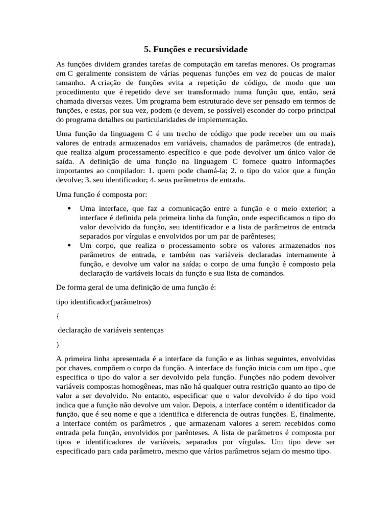 Funções e Recursividade | PDF | Recursão | Parâmetro (programação de ...