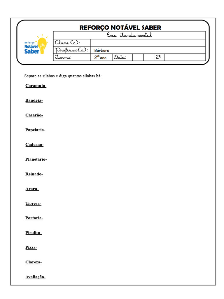Atividade de Reforço | PDF