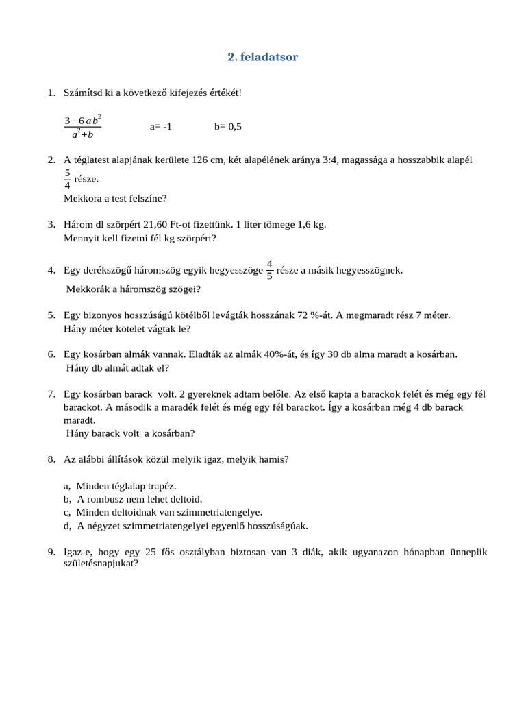 2. feladatsor | PDF