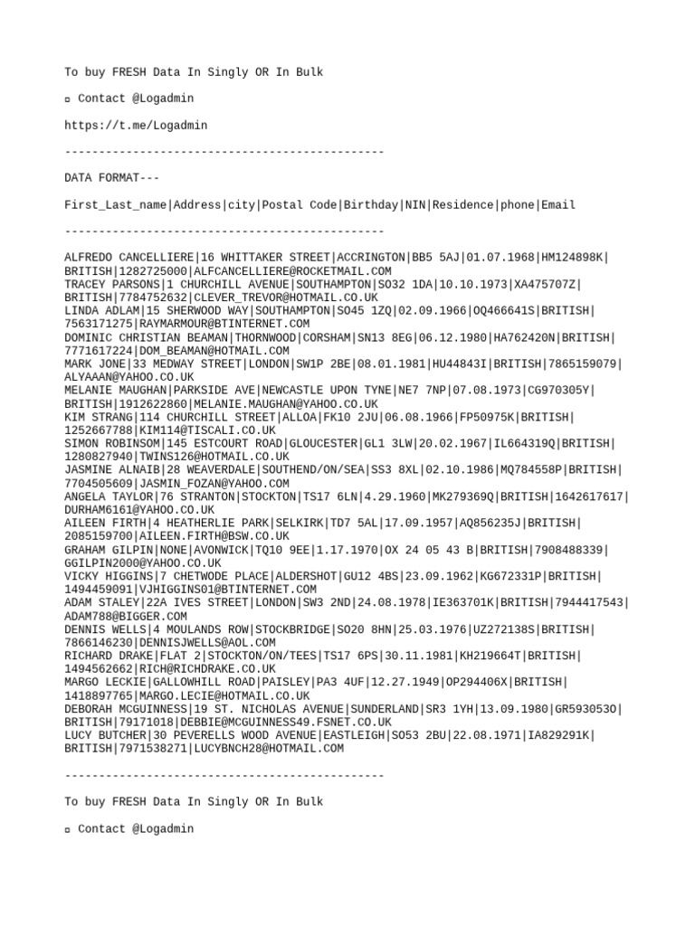 UK Fullz Info Sample Data | PDF