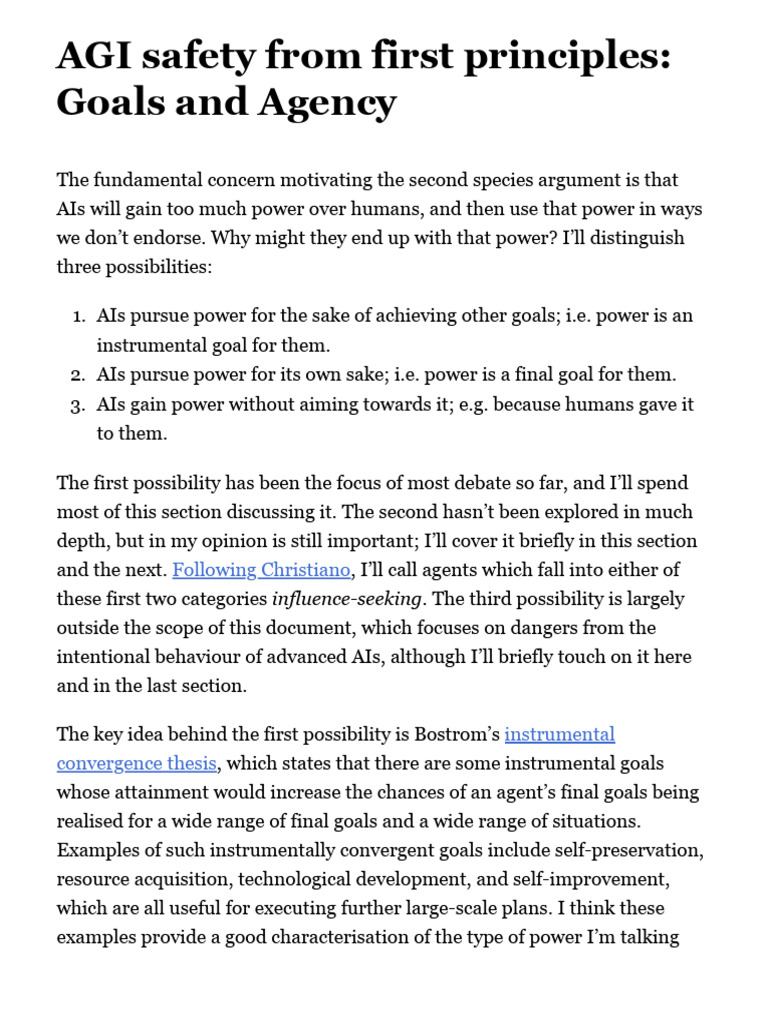 AGI Safety: Understanding Agency Goals | PDF | Artificial Intelligence ...