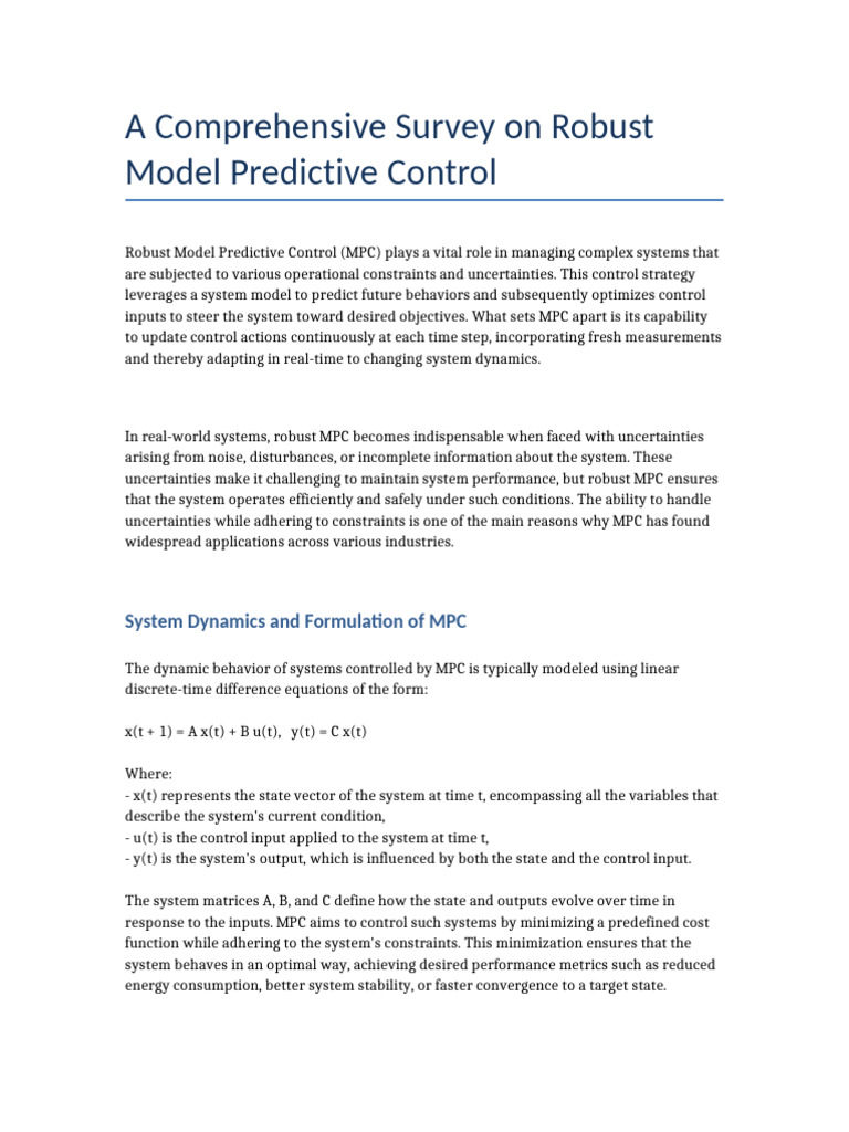 Expanded Rephrased Robust MPC Survey | PDF | Mathematical Optimization | Applied Mathematics
