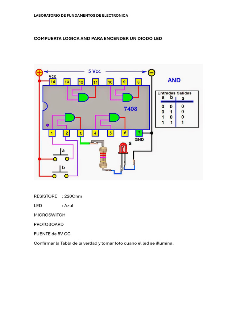Laboratorio Compuerta Logica and para Encender Un Diodo Led | PDF
