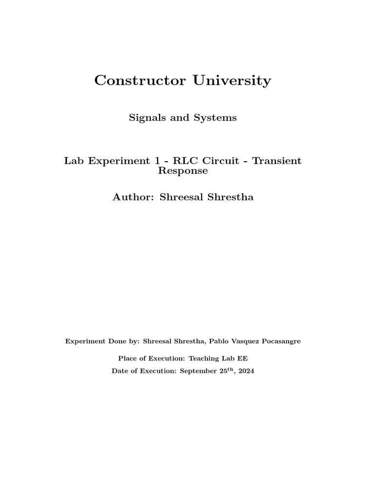 RLC Circuit Transient Response Lab Report | PDF | Electronic Filter ...