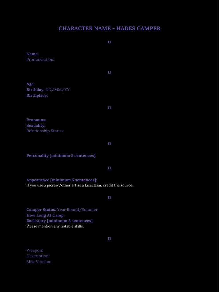 Hades Camper Character Template | PDF