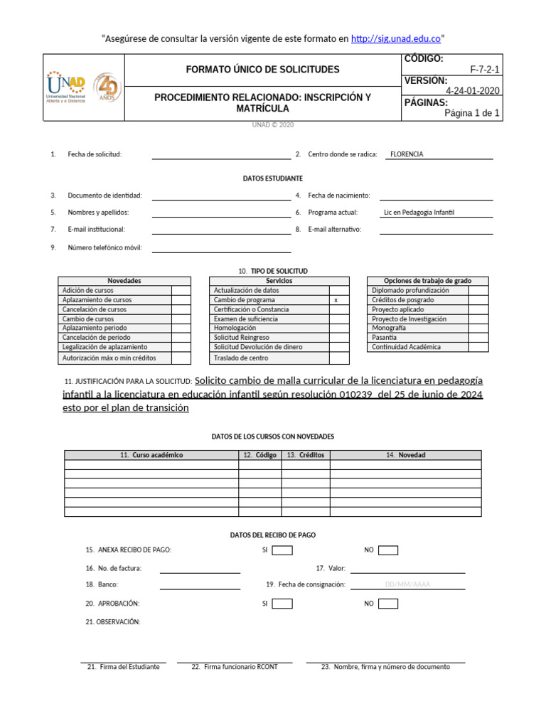 F-7-2-1 FUS Cambio de Programa Licenciatura A Licentura en Educaicon Infantil | PDF | Documento ...