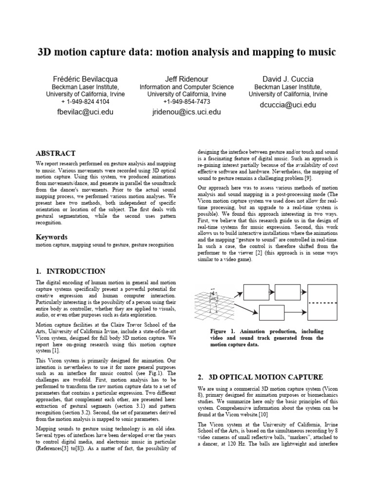 3D Motion Capture for Music Mapping | PDF | Principal Component ...
