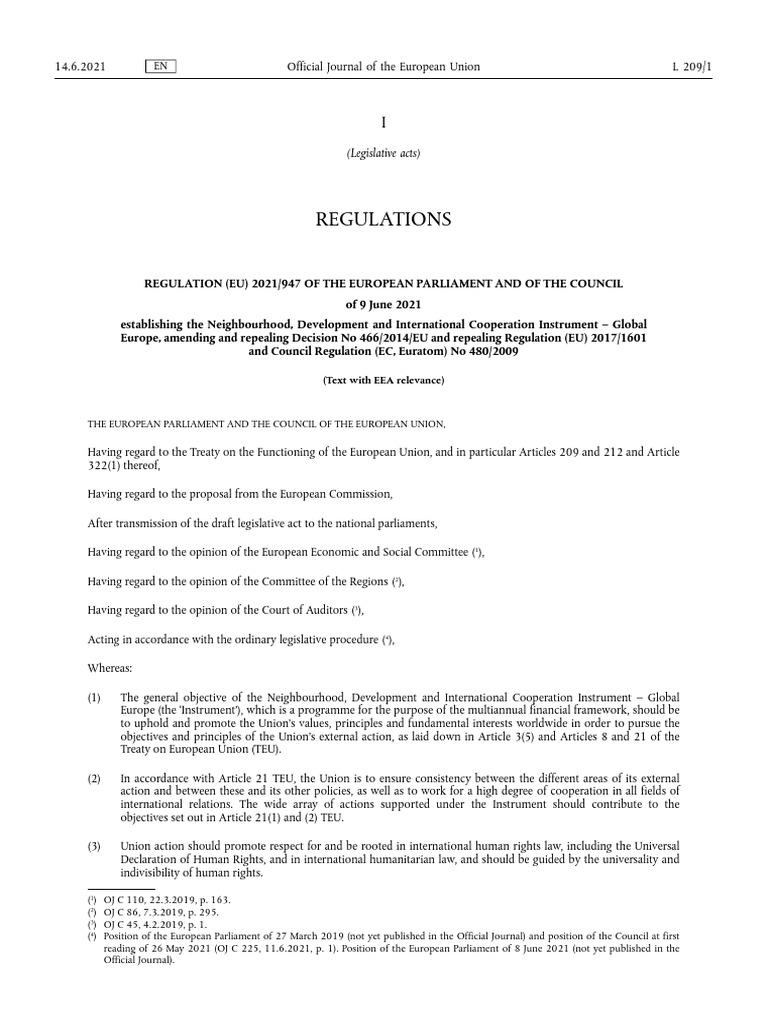 NDICI Regulation | PDF | European Union | Sustainability