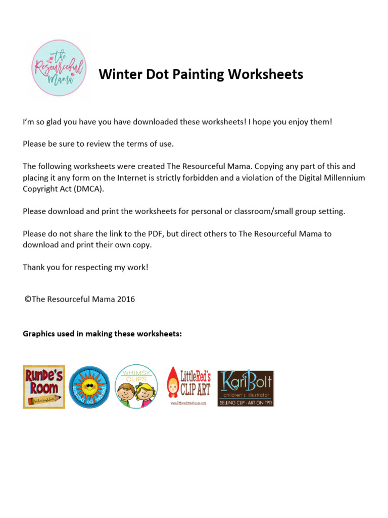 Winter Dot Painting Worksheets | PDF