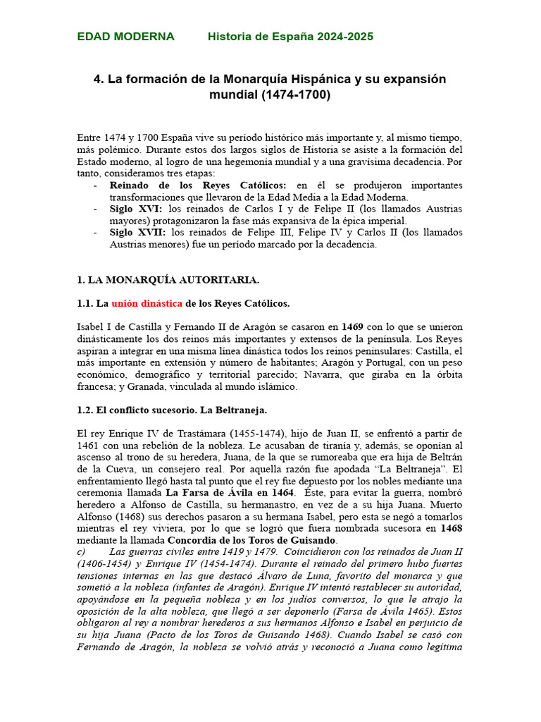 Tema 4 de Los Reyes Católicos A Los Austrias | PDF | Imperio español | España