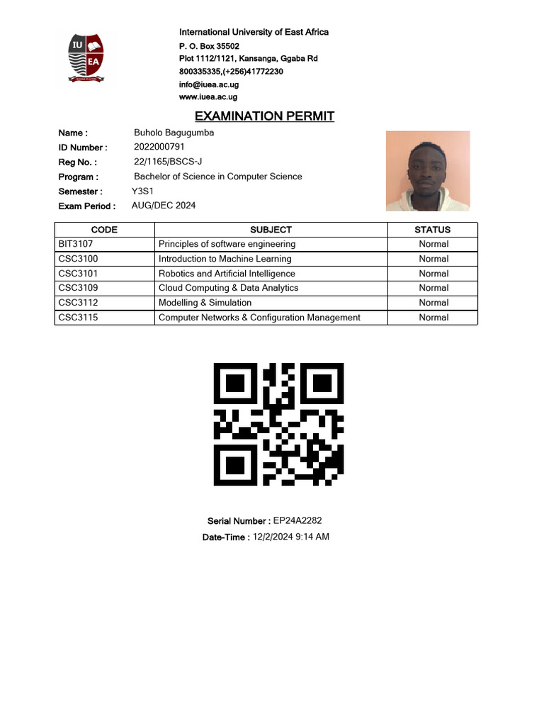 Examination Permit for BSCS Student | PDF