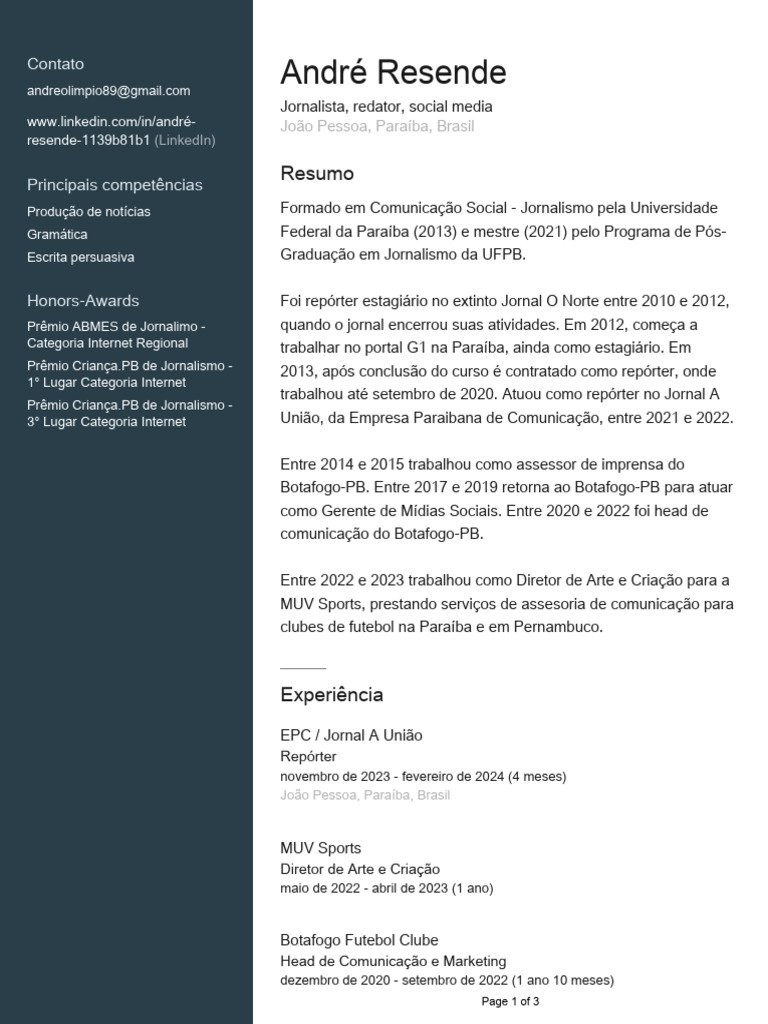 Currículo André Resende | PDF | Brasil | Jornalismo