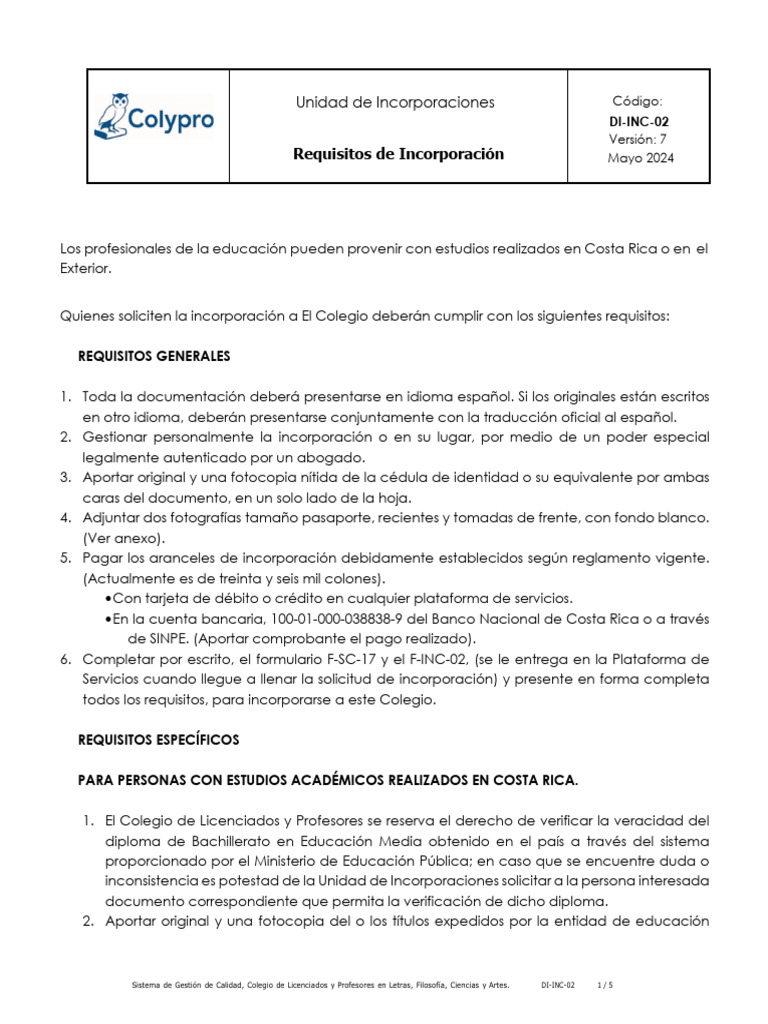 DI INC 02 Requisitos de Incorporación v7 | PDF | Documento de identidad