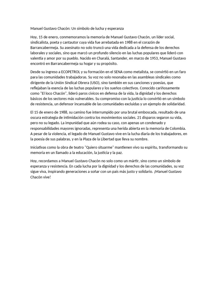 Homenaje a Manuel Gustavo Chacón | PDF