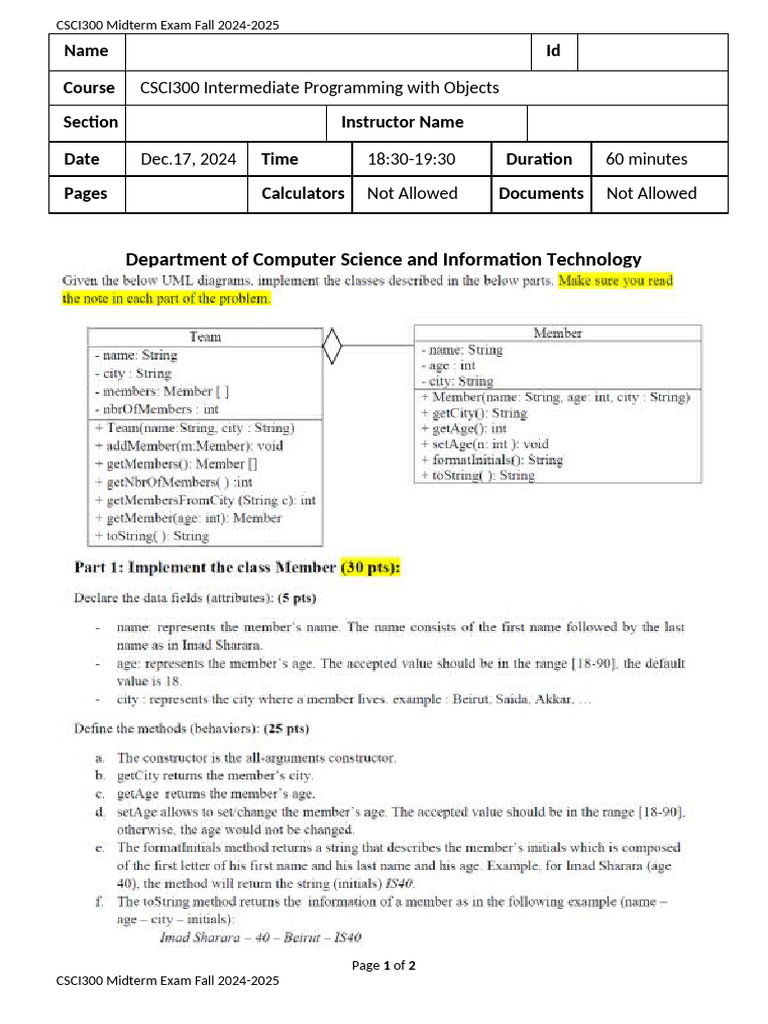 CSCI300 - Midterm Exam | PDF