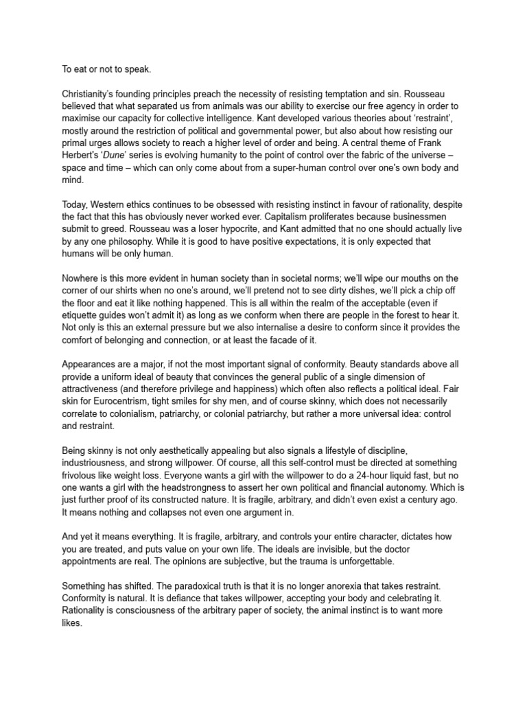 Mini Essay - Eating Disorders | PDF | Rationality