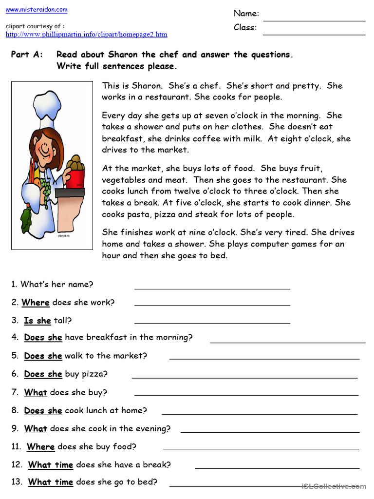 Sharon the Chef: Reading Comprehension | PDF
