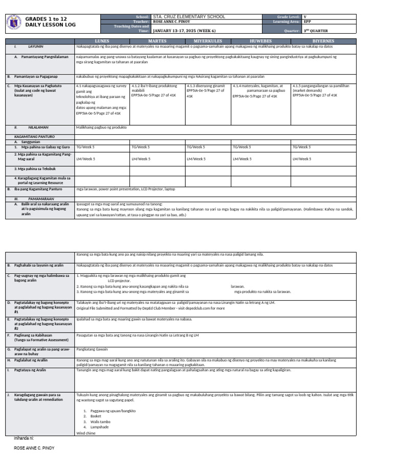 DLL_EPP 5_Q3_W6 | PDF