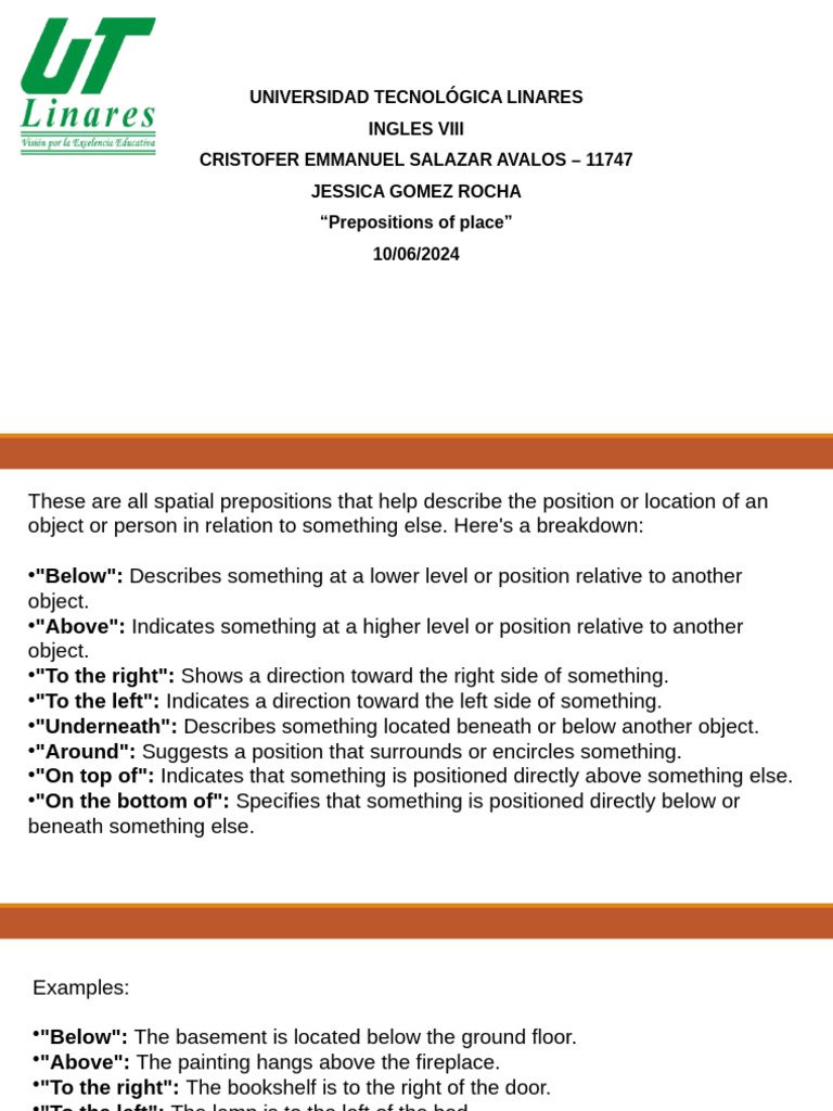 Spatial Prepositions Explained | PDF