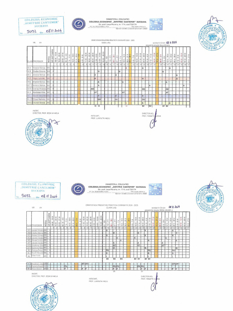 Revizuire Orar Practica 2024-2025 | PDF