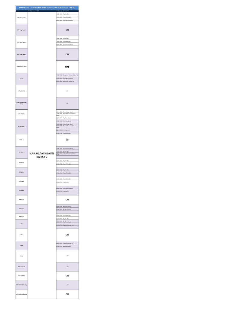 Time Table - January 14th, 2025 To January 15th, 2025 | PDF