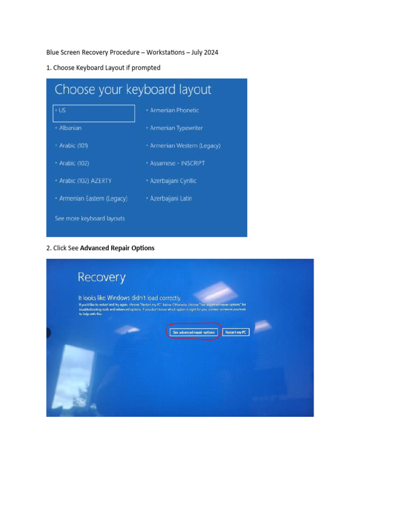 Blue Screen Recovery Procedure - Workstations v2 (adding when logical ...