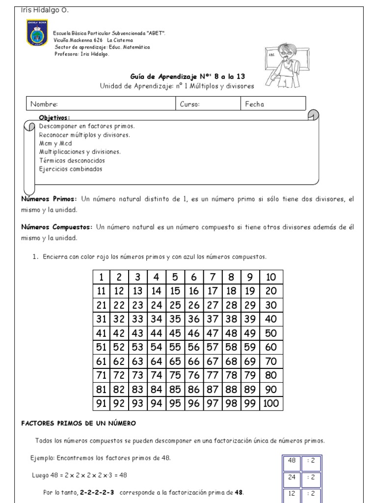 Guía1 Multiplosydivisores MCM MCD Mate 5básico | PDF | División ...