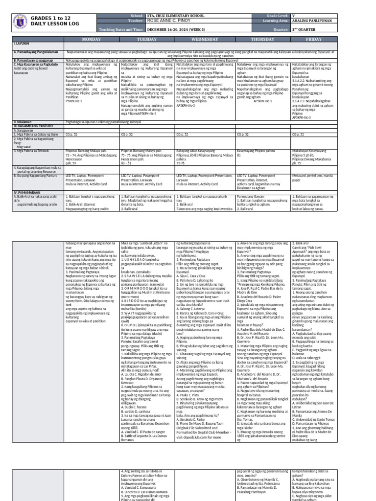 DLL_ARALING PANLIPUNAN 5_Q3_W3 | PDF