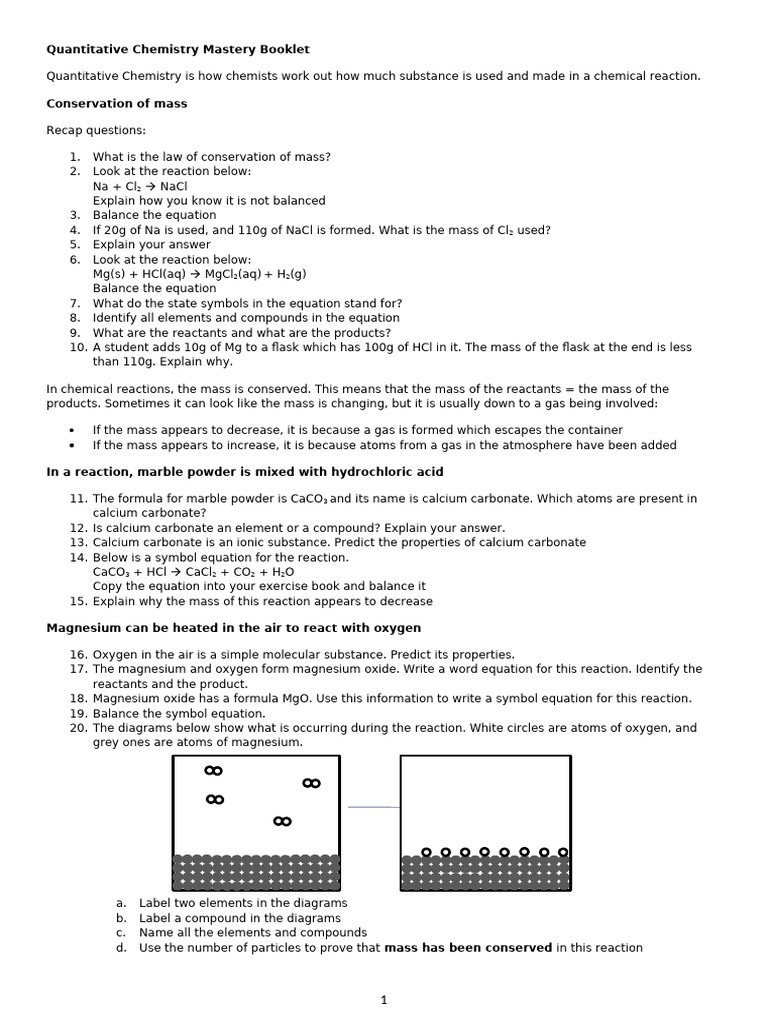 Quantitative Chemistry Mastery Booklet Foundation | PDF | Chemical ...