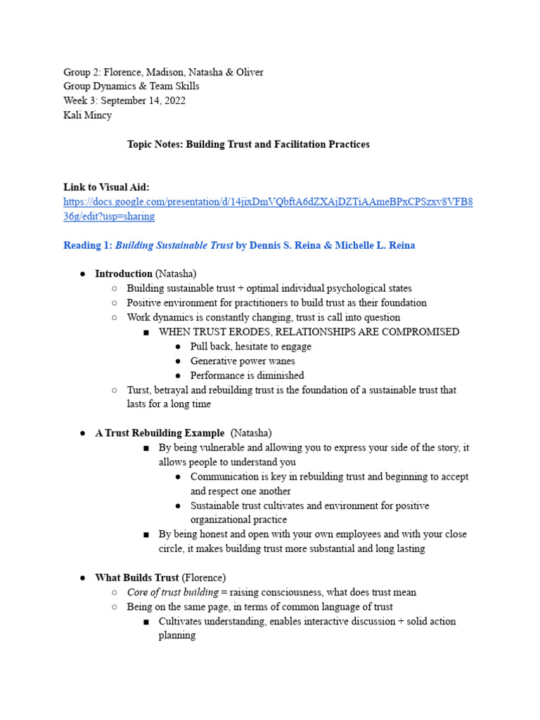 Building Trust and Facilitation Handout (Notes) | PDF | Communication ...