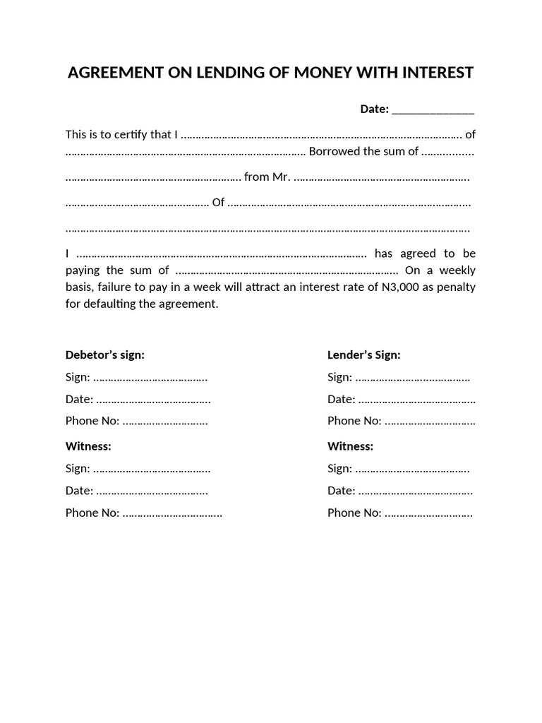 Money Lending Agreement Template | PDF