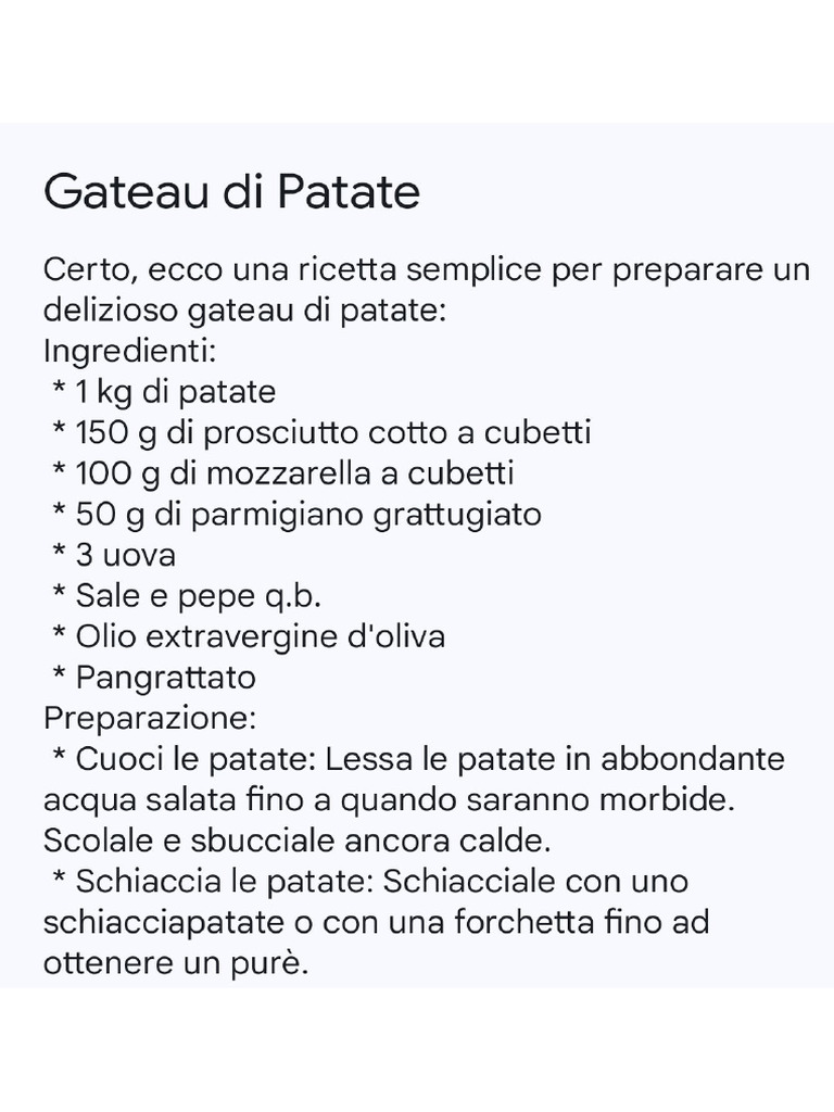 Ricetta Gateau Di Patate | PDF