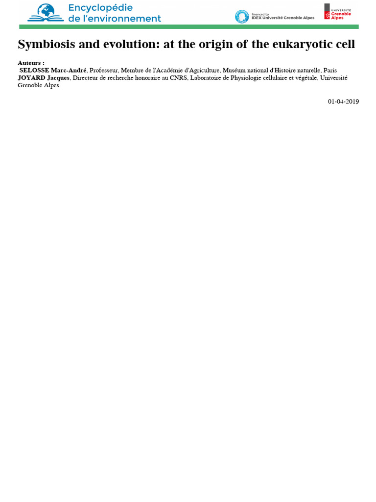 Symbiosis and Evolution at The Origin of The Eukaryotic Cell ...